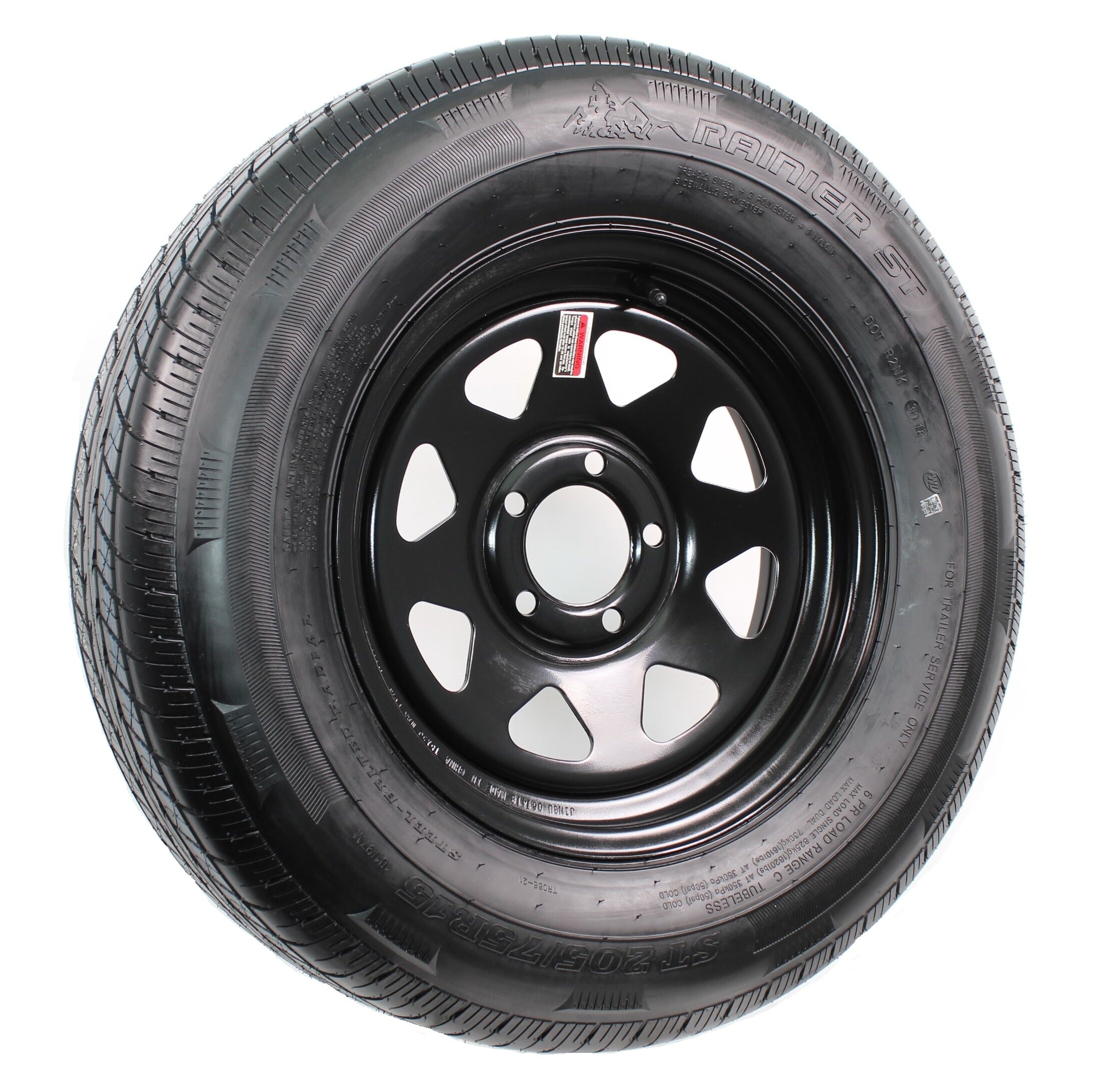 eCustomrim Radial Trailer Tire and Rim ST205/75R15 15X5 5-4.5 Black Sp ...