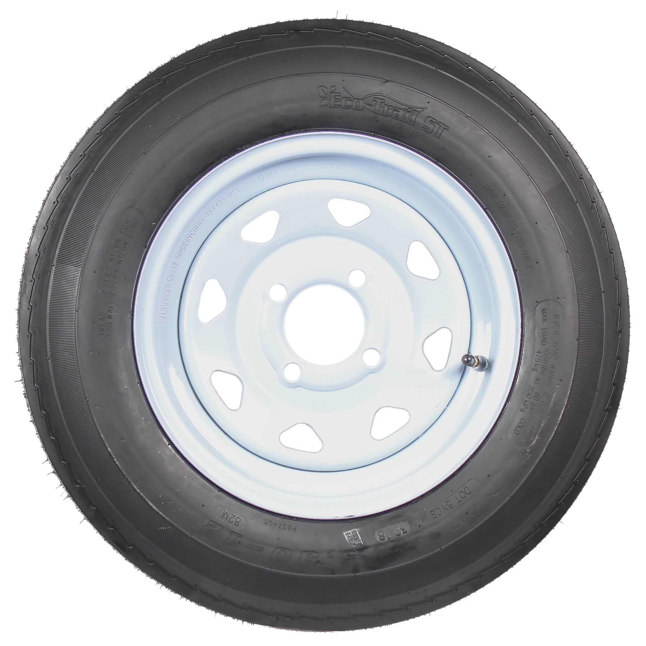 eCustomrim Trailer Tire White Rim 530-12 5.30-12 LRC 4 Lug 12 x 4 Whee ...