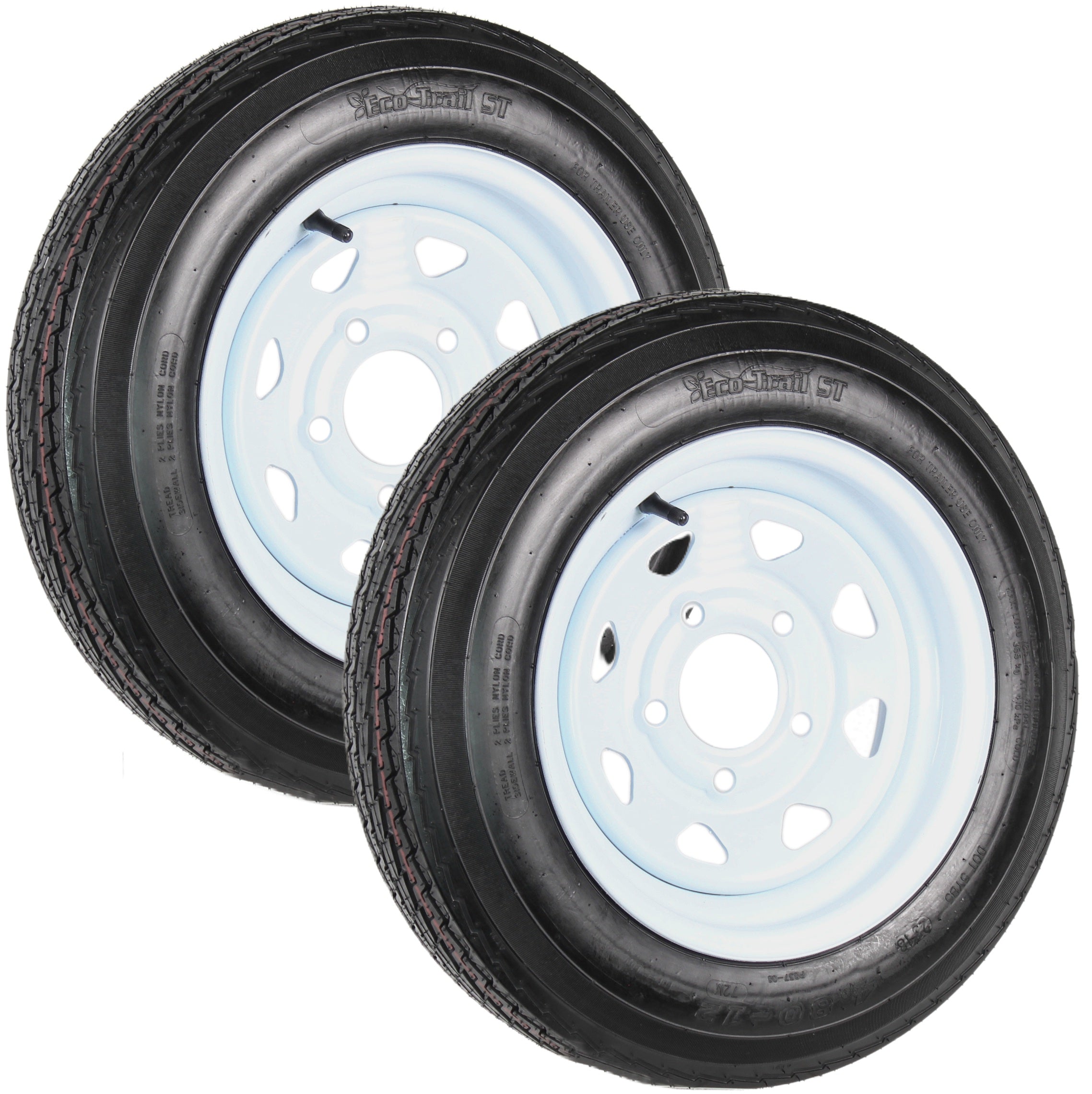 2-Pk Trailer Tires On Rims 4.80-12 480-12 4.80 X 12 LRB 5 Lug White Sp – ecustomrim